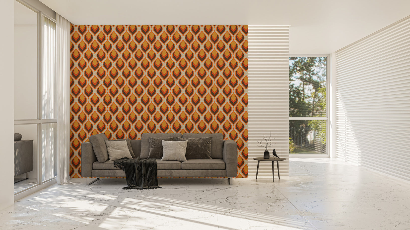 Retro Flame Living Room Wallpaper | Giffywalls
