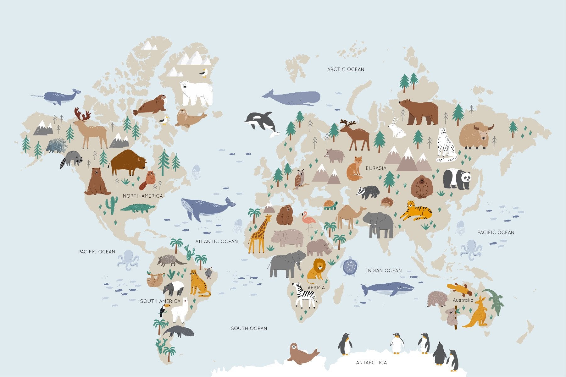 Animals Safari Kids Map Wallpaper - Giffywalls